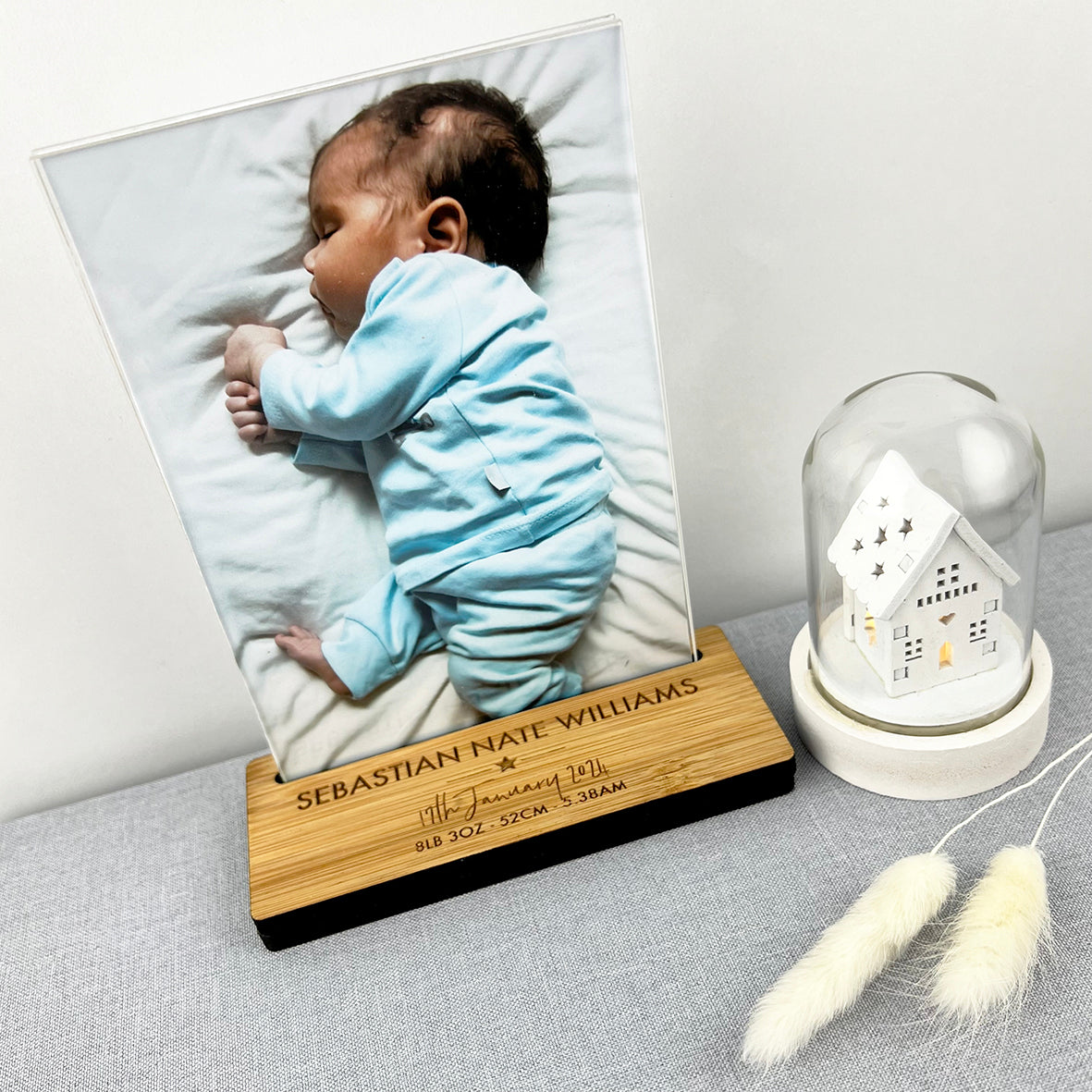 Personalised Birth Details Bamboo Photo Stand (2 designs) - Colour and ...